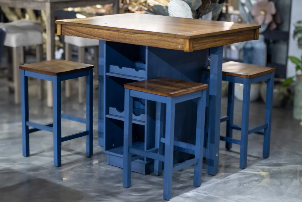 COMPACT BLUE WOODEN PUB TABLE SET - Dunn's