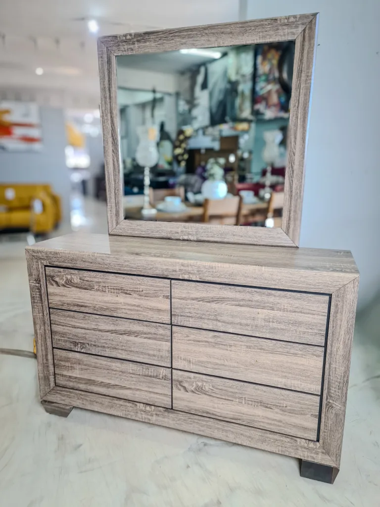 RUSTIC MODERN 6-DRAWER DRESSER WITH MIRROR – STYLISH WOODEN STORAGE ...