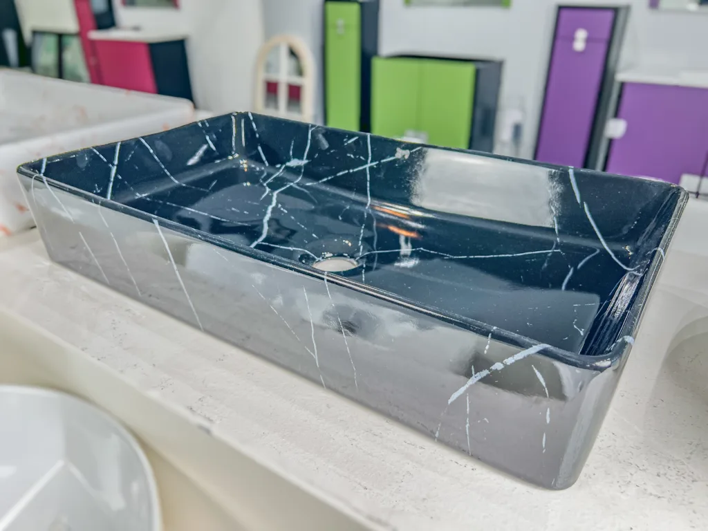 BLACK MARBLE VESSEL SINK – MODERN RECTANGULAR COUNTERTOP BASIN - Dunn's
